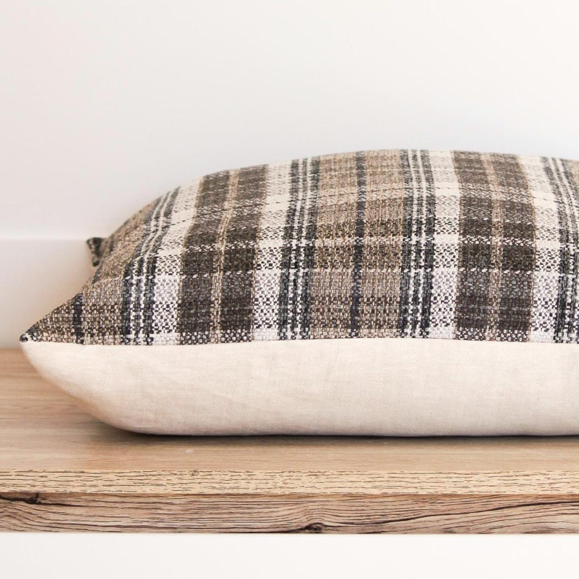 Tan Plaid Pillow Cover Brown Checked Throw Cushion Taupe Retro Linen ...
