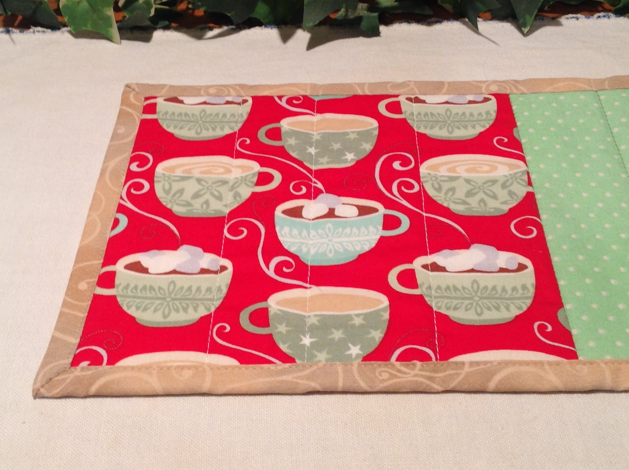 Christmas Quilted Mug Rug - Santa's Cocoa Snack Mat Quiltsy Handmade - Etsy