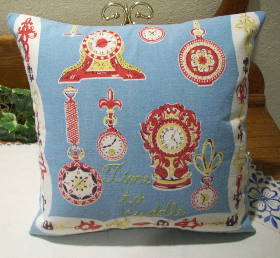 Pillow Cover - Clock Design - Vintage Fabric - Hand Embroidered - Etsy