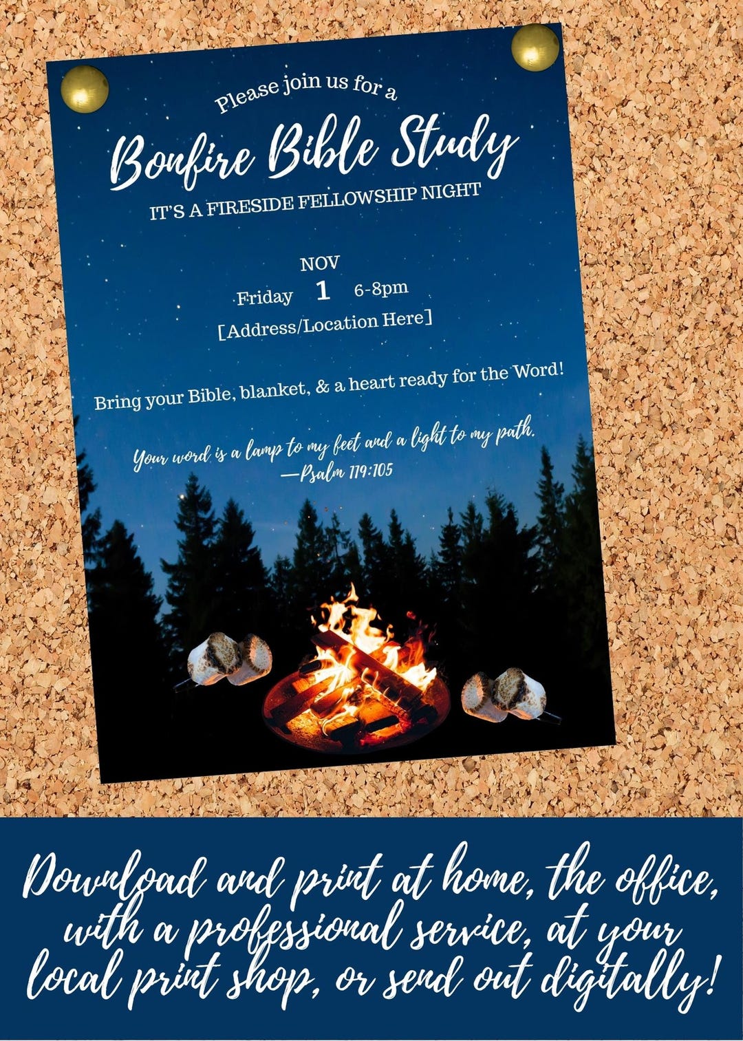 Bonfire Bible Study Invitation | Fireside Fellowship Editable Canva ...