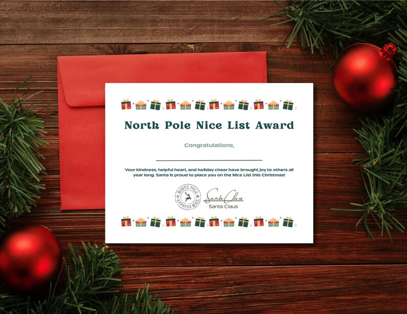 North Pole Nice List Award | Printable Christmas Certificate - Etsy