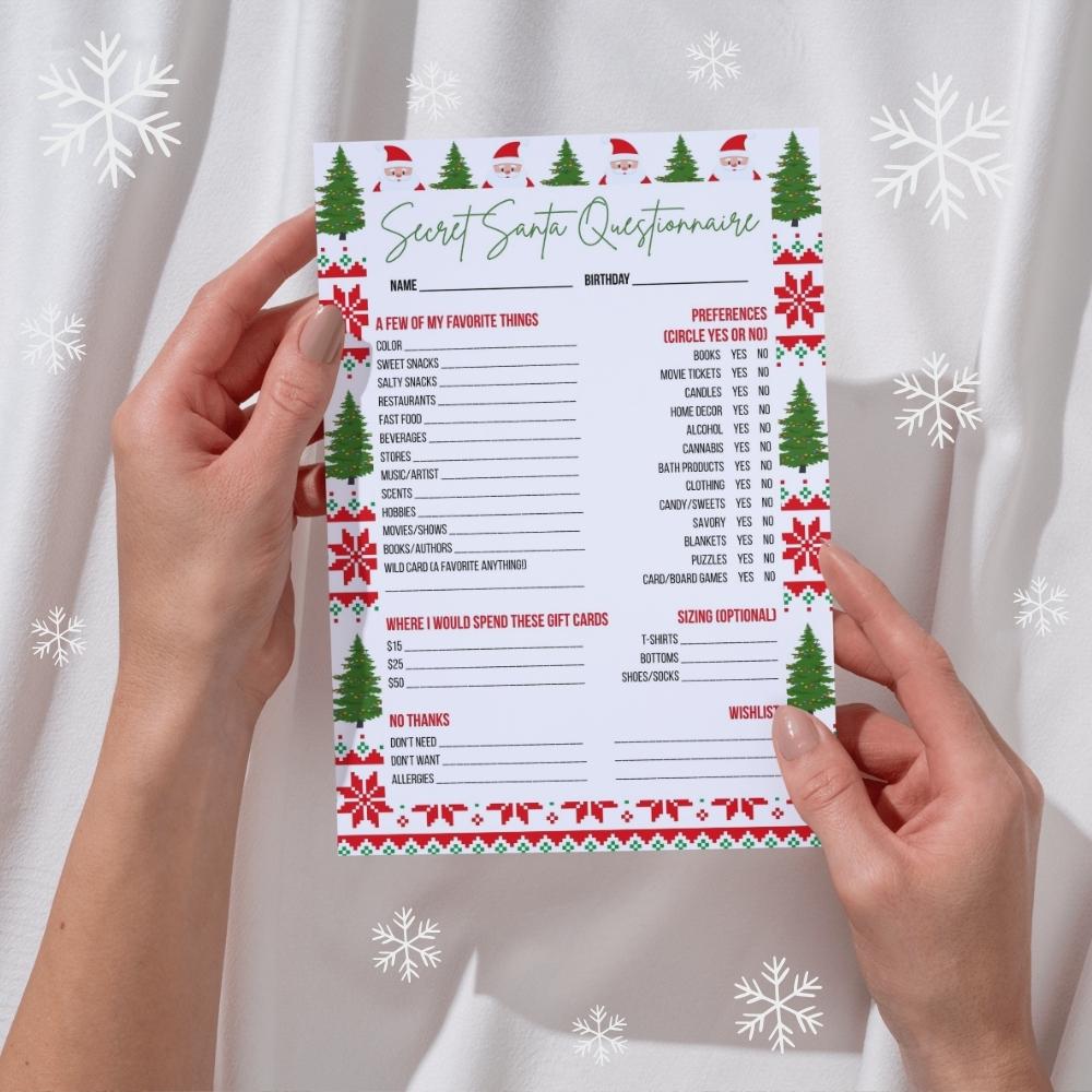 Adult Secret Santa Questionnaire | Printable Gift Exchange Form ...