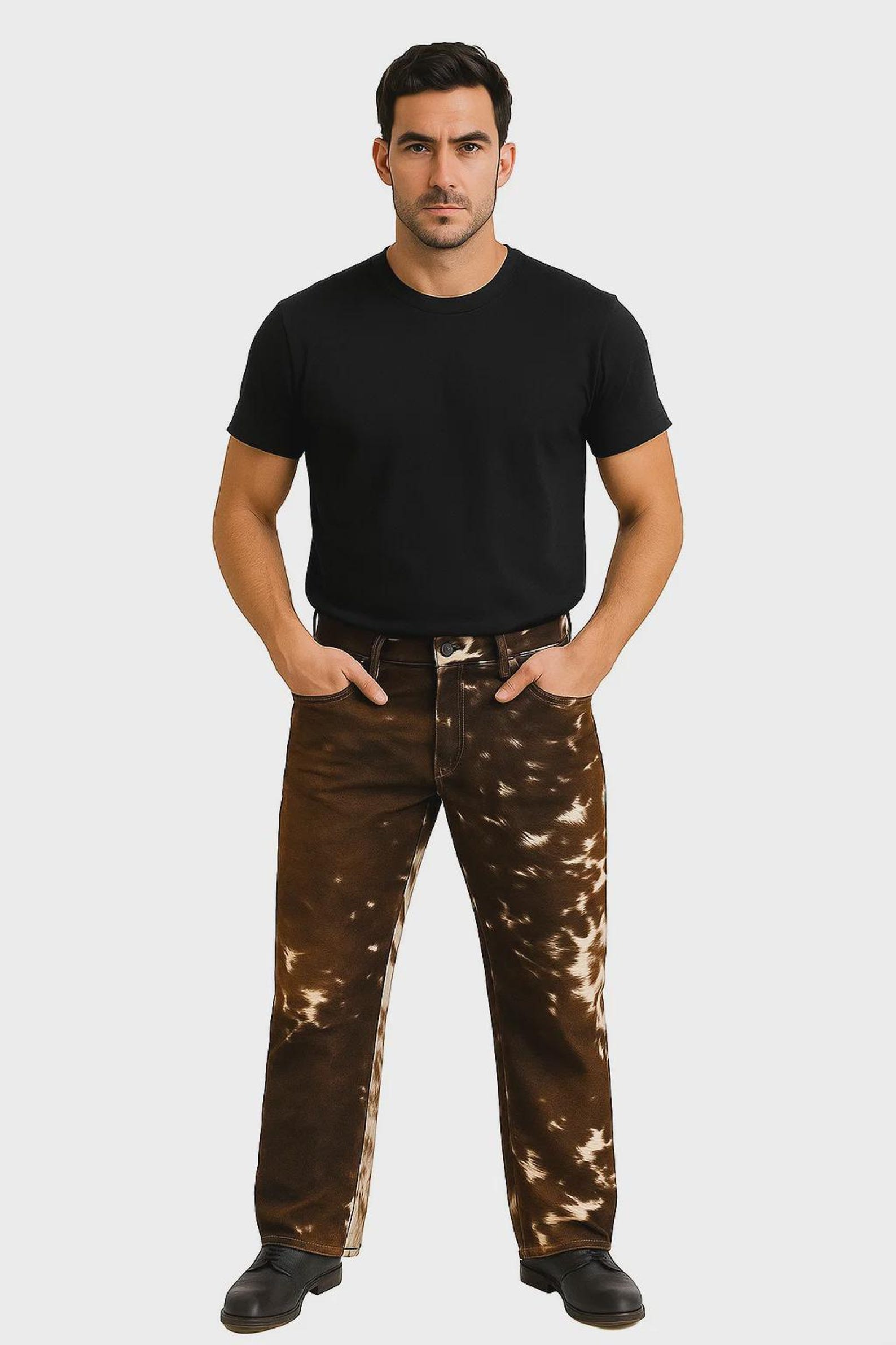 Men’s Cowhide Leather Pants | Real Hair-on Cowskin Western Trousers ...