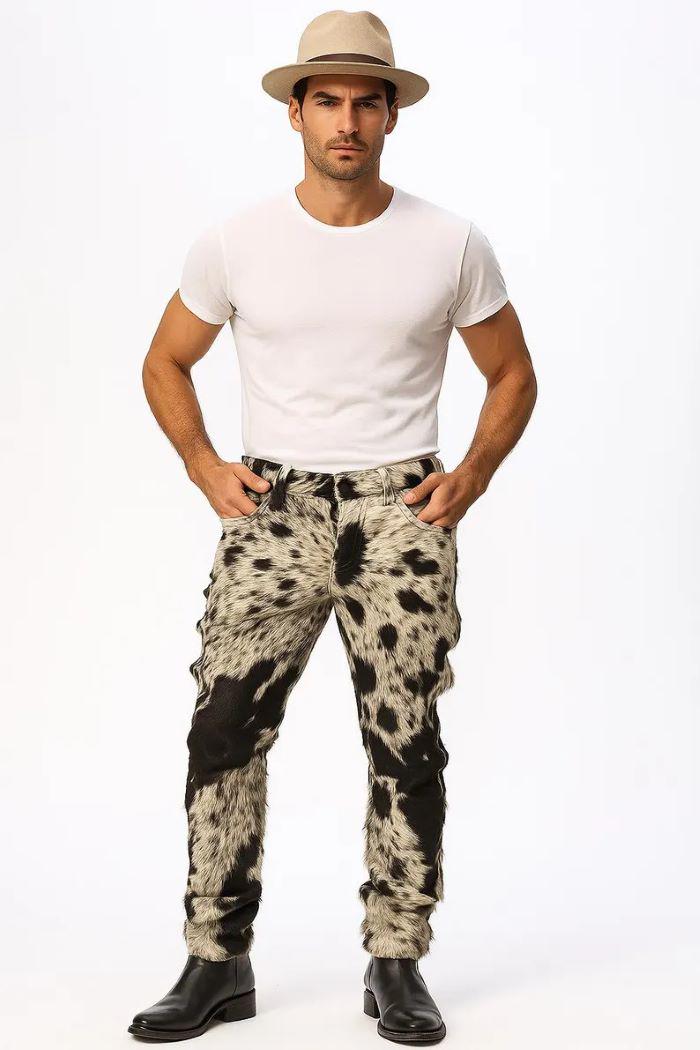 Men’s Cowhide Leather Pants | Real Hair-on Cowskin Western Trousers ...