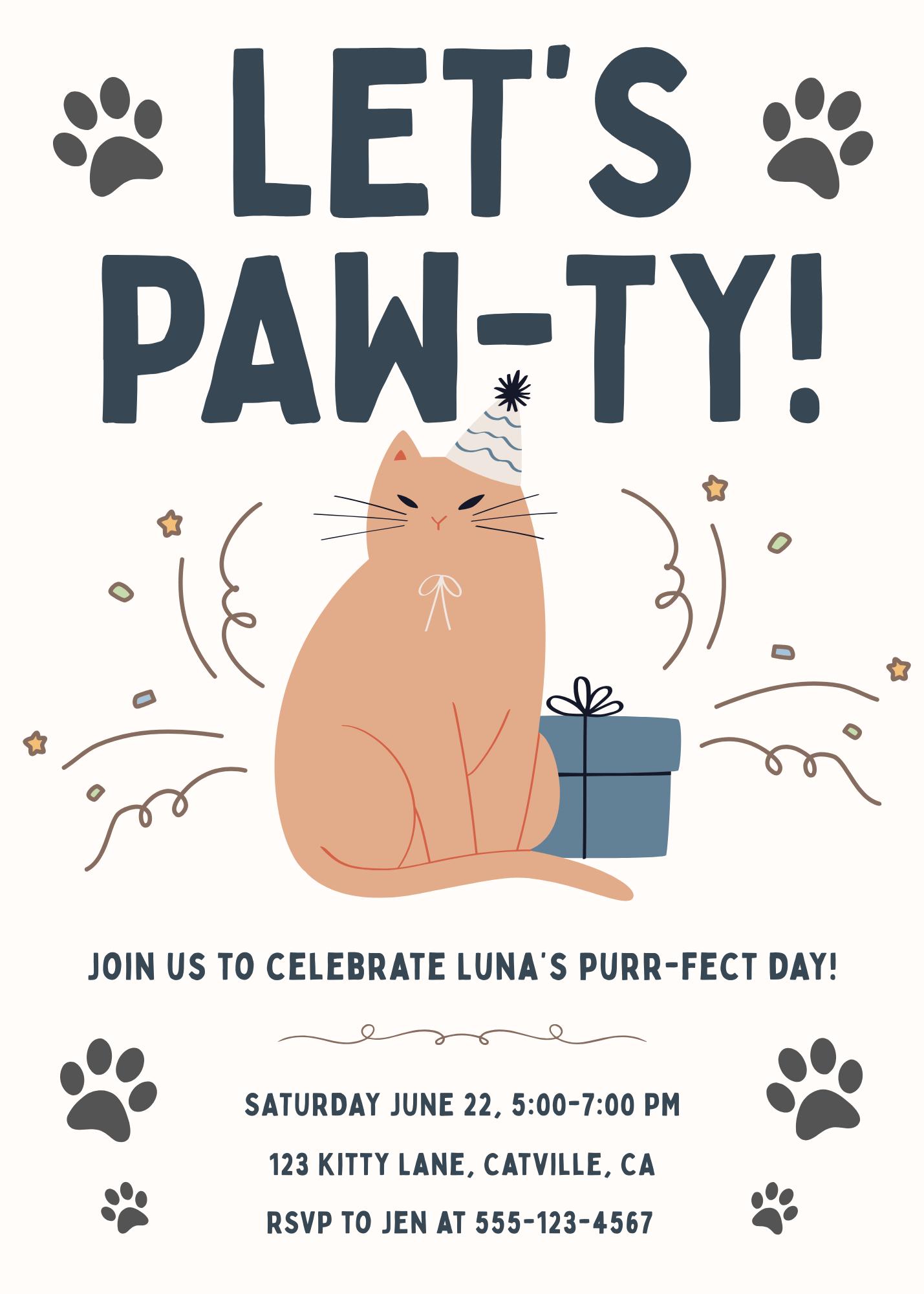 Editable Cat Party Invitation | Kitty Birthday Canva Template | Instant ...