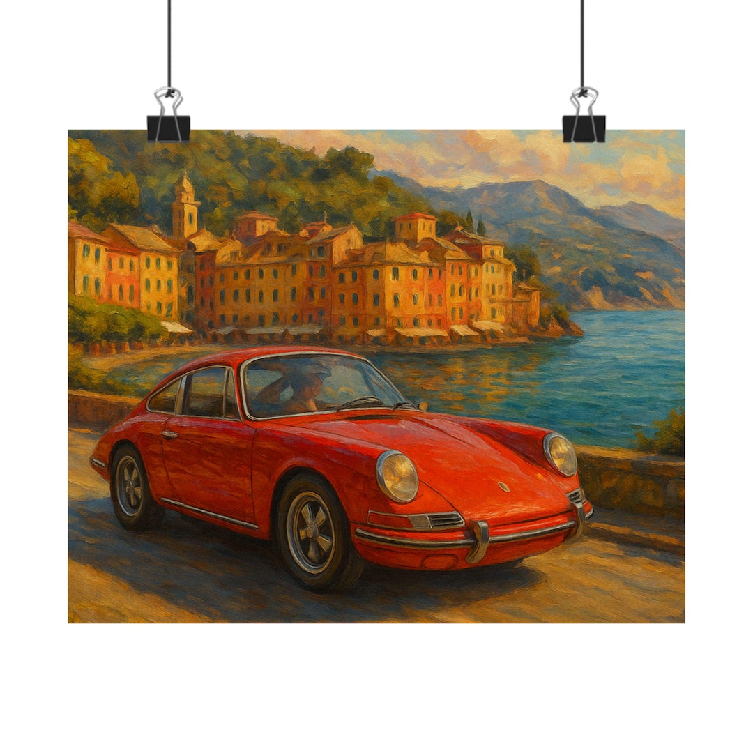 Porsche in Portofino Vintage Car Wall Art, Matte Horizontal Posters ...