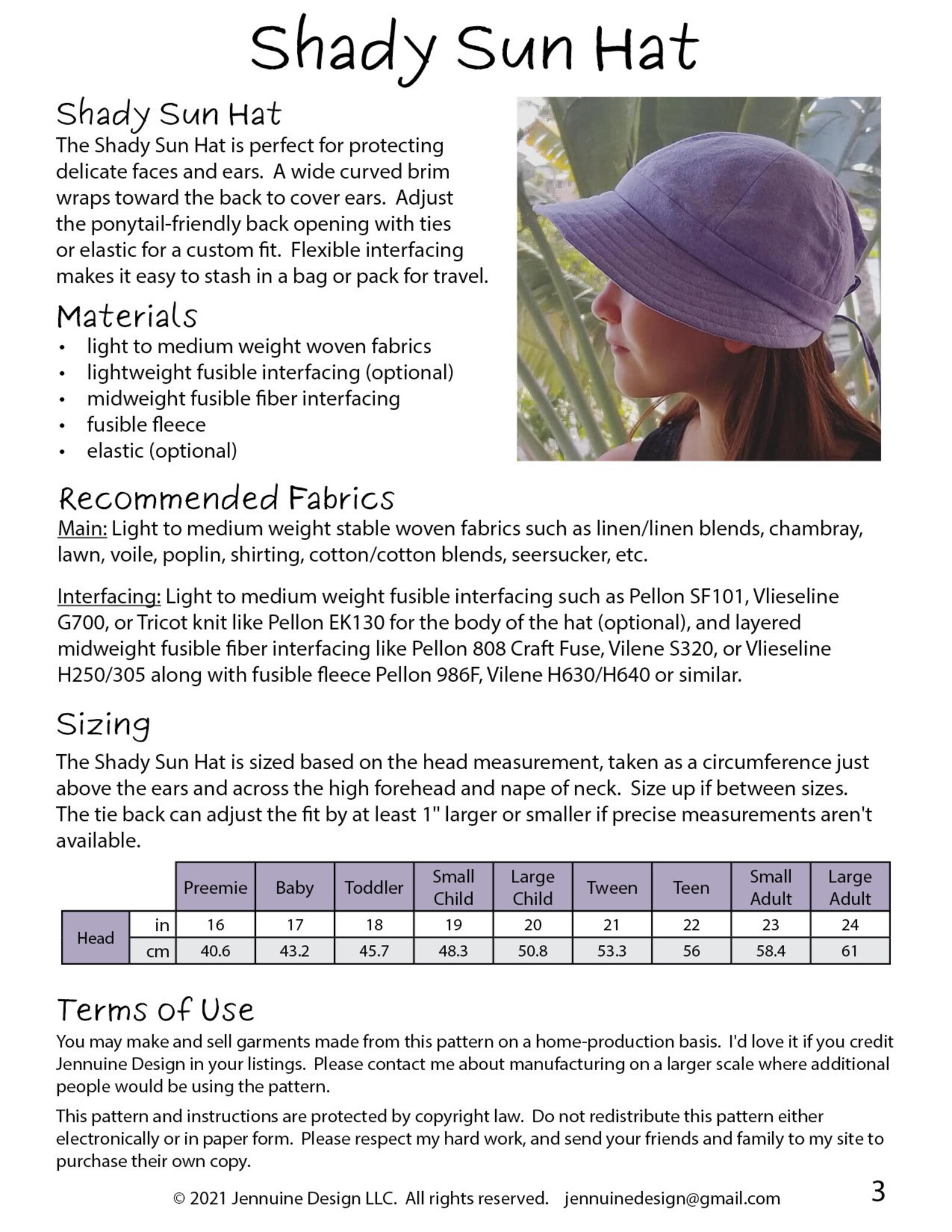 Shady Sun Hat, PDF Sewing Pattern, Hat Pattern, Sunhat Pattern ...