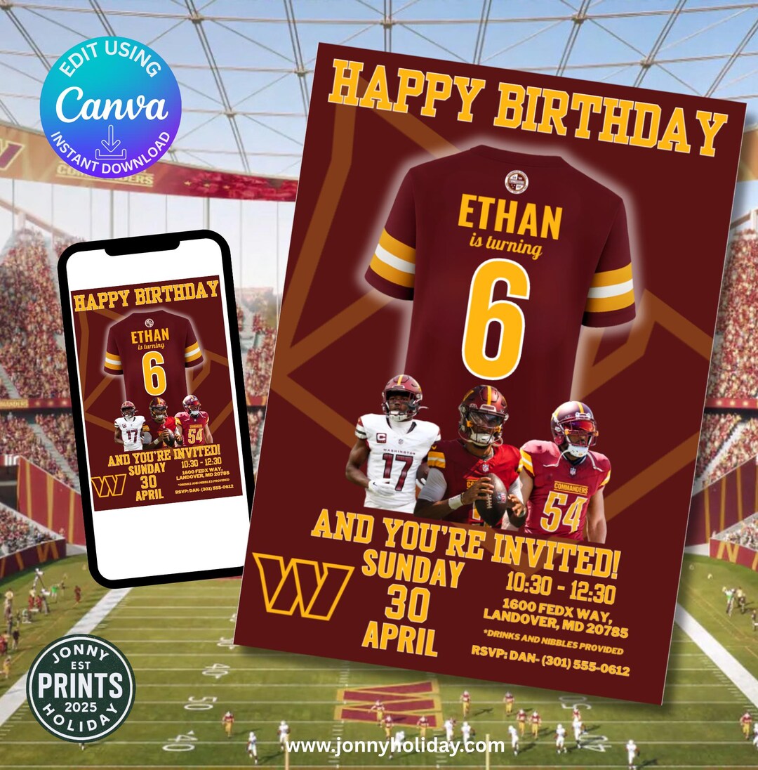 Washington Commanders Editable - Birthday Commanders Invitation NFL ...