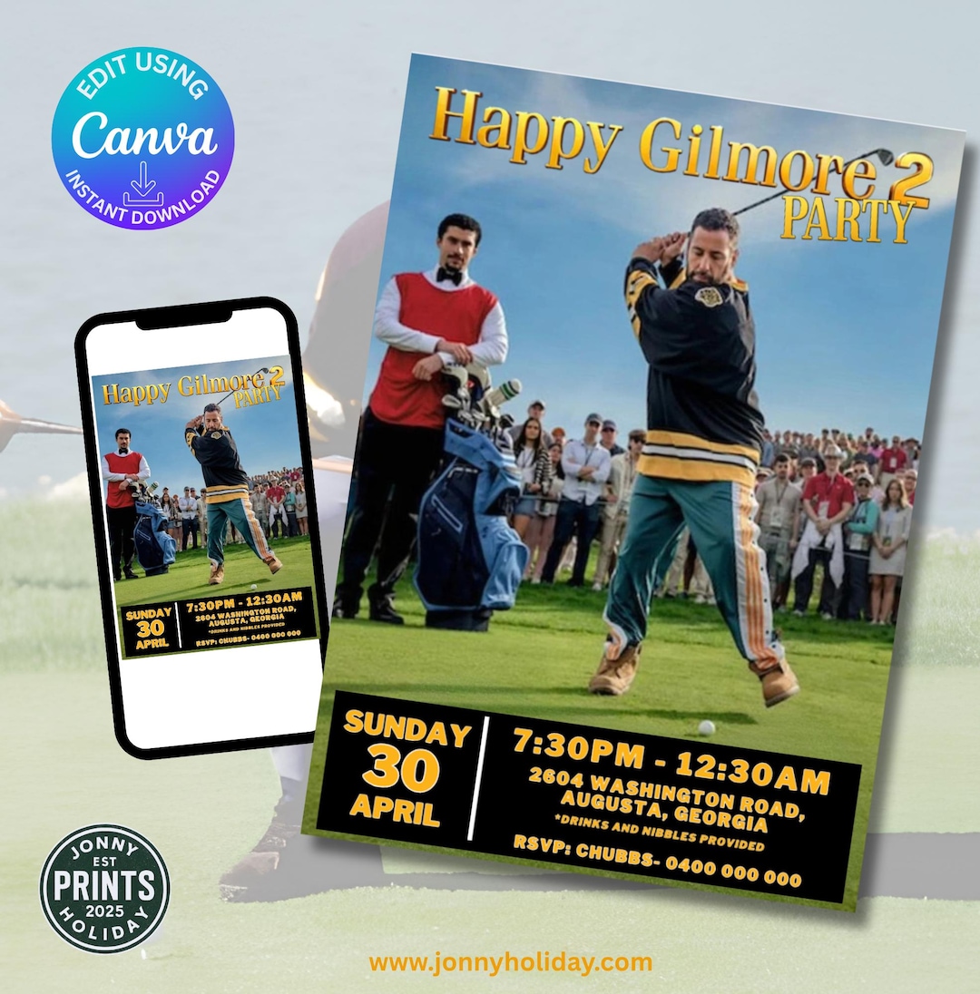 Editable Happy Gilmore 2- Adam Sandler Party Invitation Golf Party ...