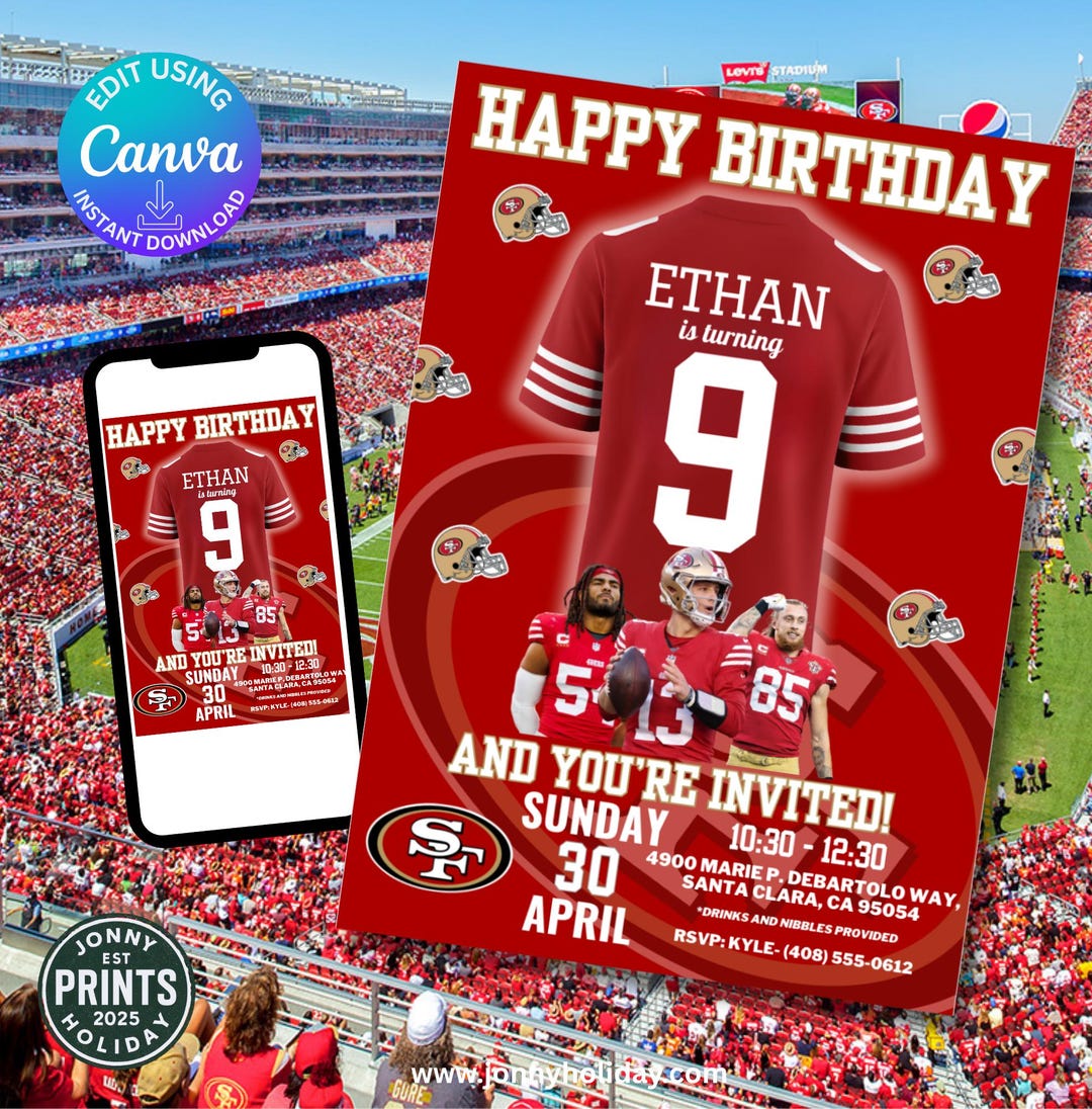 San Francisco 49ers Editable - Birthday 49ers Invitation NFL Party ...
