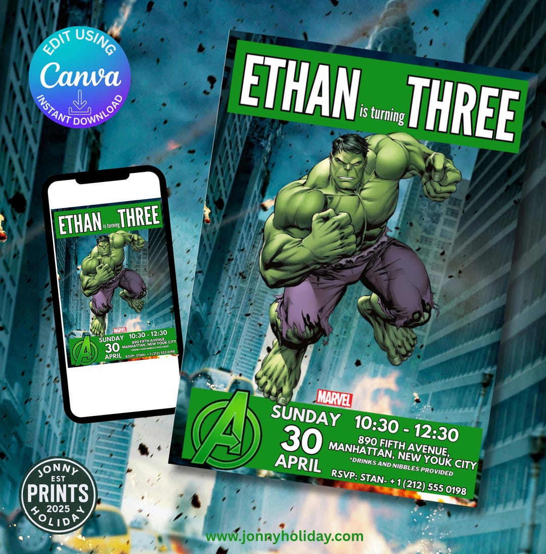 HULK Birthday Invitation HULK Party Invite Birthday Invitation for ...