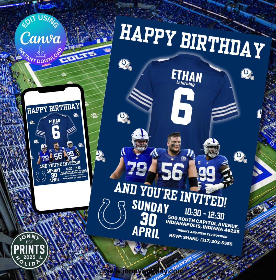 Indianapolis Colts Editable - Birthday Colts Invitation NFL Party ...