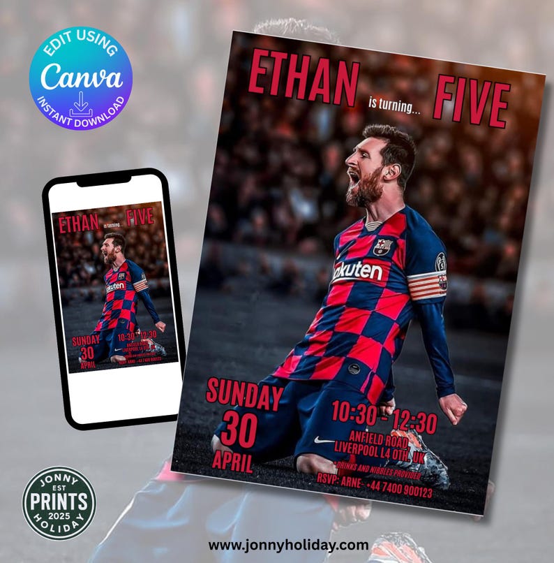 Lionel Messi Editable Inter Miami Birthday Invitation Soccer Party ...