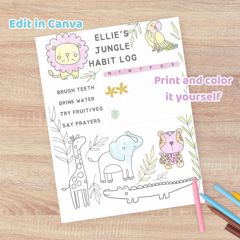 Jungle Habit Tracker Printable Coloring Page | Toddler Chore & Reward ...