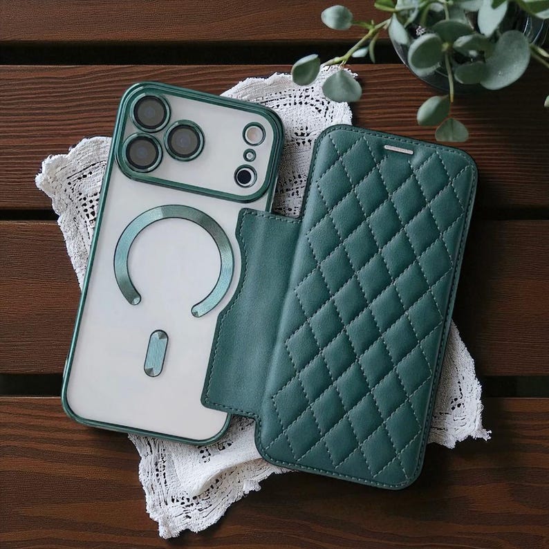 Quilted Leather iPhone Case: Magsafe Compatible, Flip Closure, Card ...