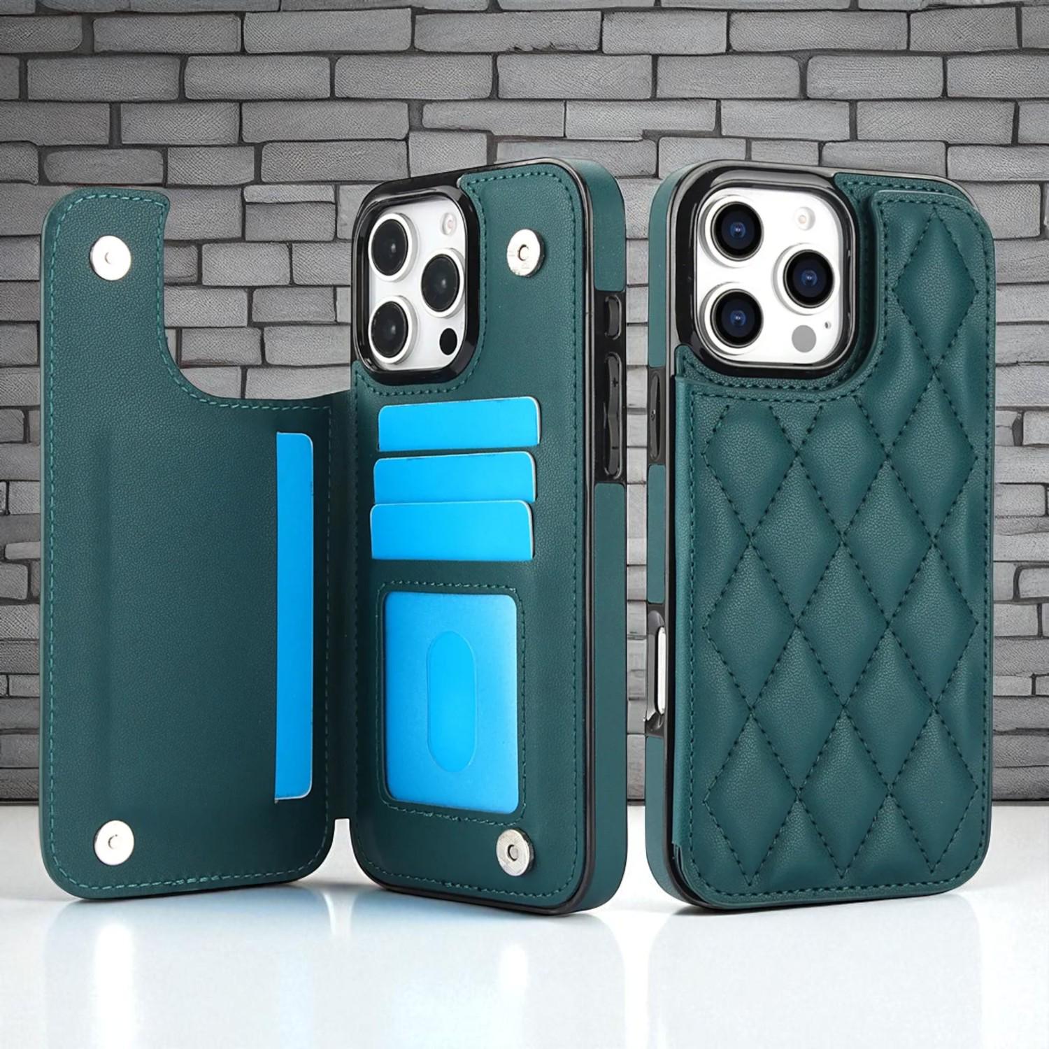 Quilted Leather Wallet iPhone Case: Magnetic Button Closure, Card Slots ...