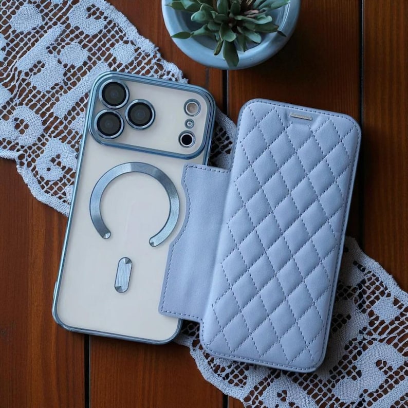 Quilted Leather iPhone Case: Magsafe Compatible, Flip Closure, Card ...