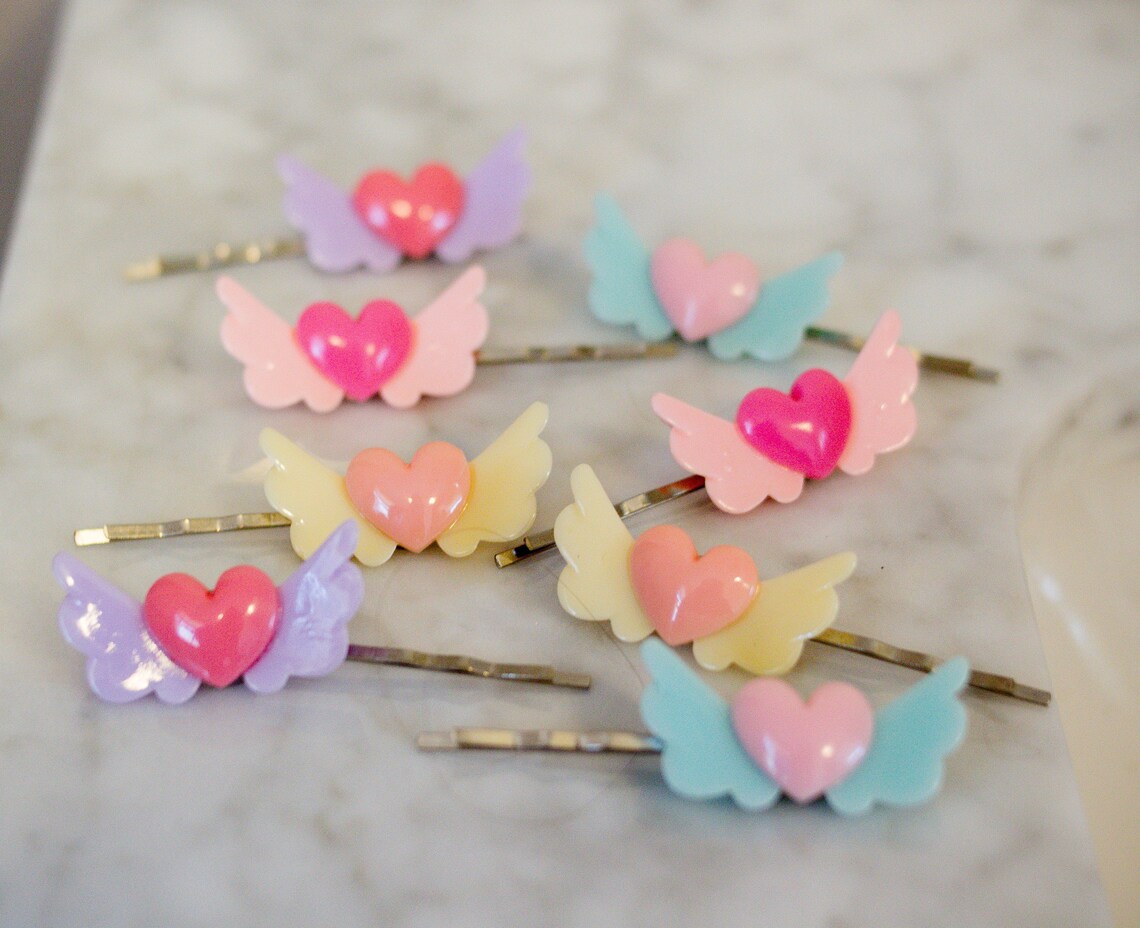 Angel Wing Pins Wing Bobby Pins Heart With Wings Pink | Etsy