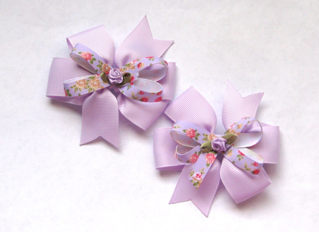 Lavender Hair Bows, 2 Little Girl Hair Clips, Purple Hair Accessories ...
