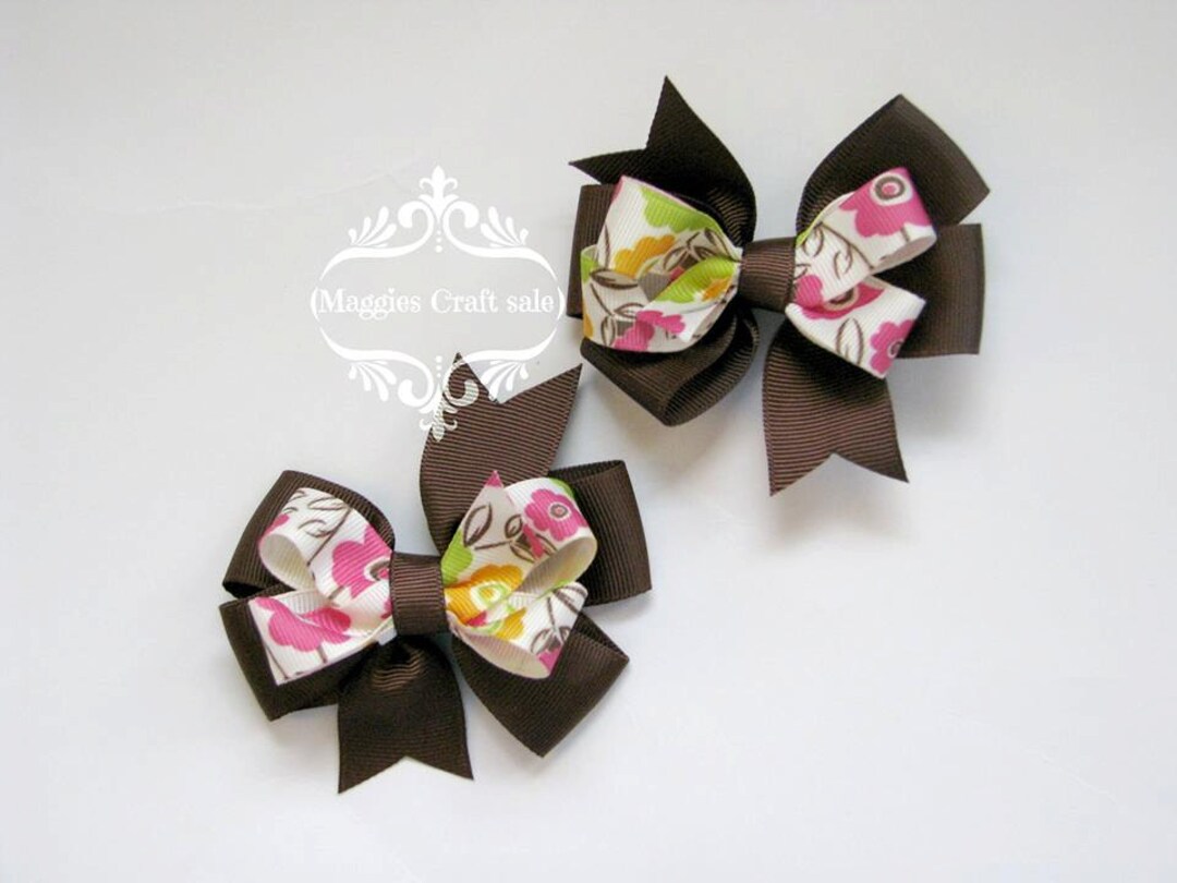 Brown Flower Hair Bows, Fall Color Hair Clips, Spring Hair Bows, Summer ...