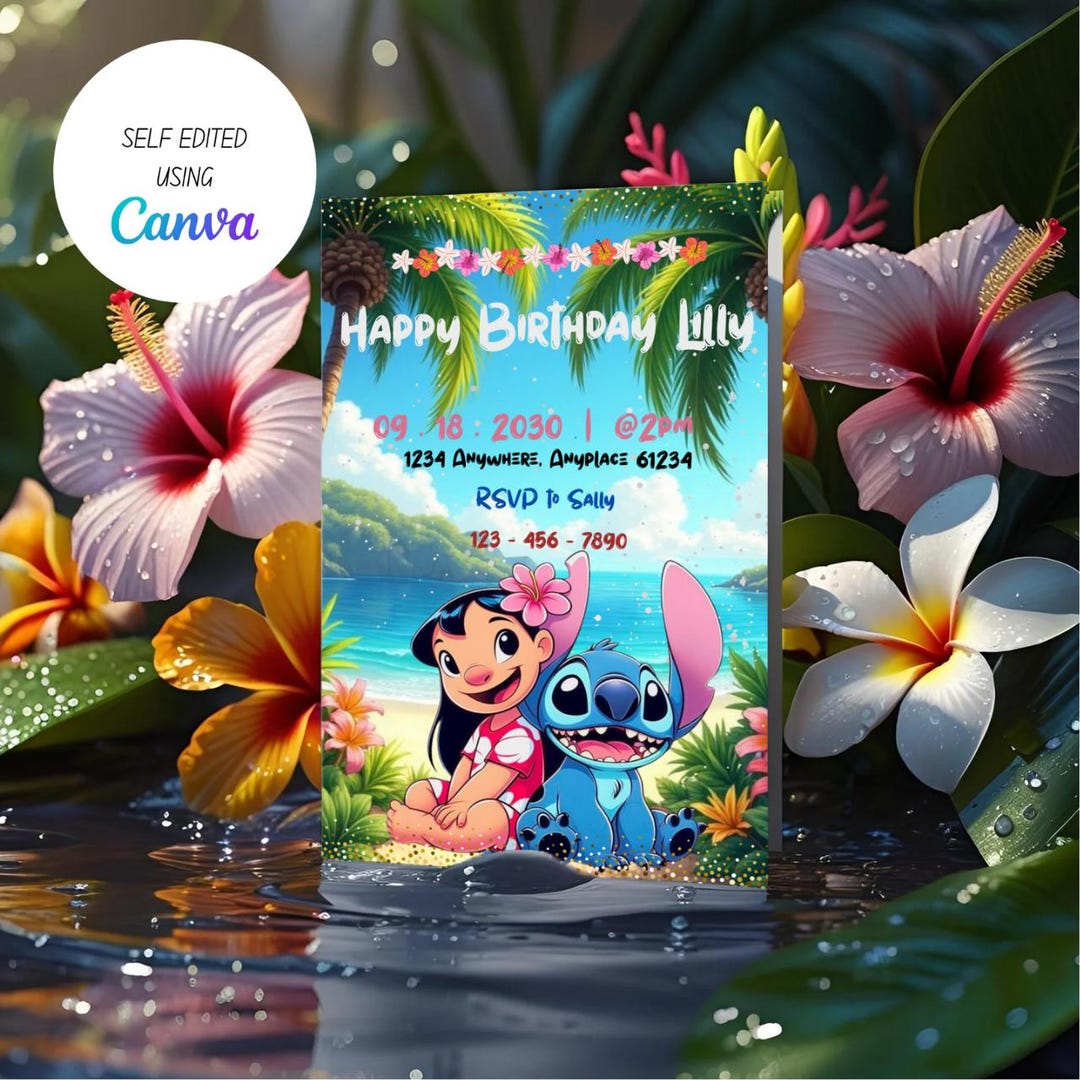 Lilo and Stitch Happy Birthday Card, Lilo and Stitch Themed, Kids ...