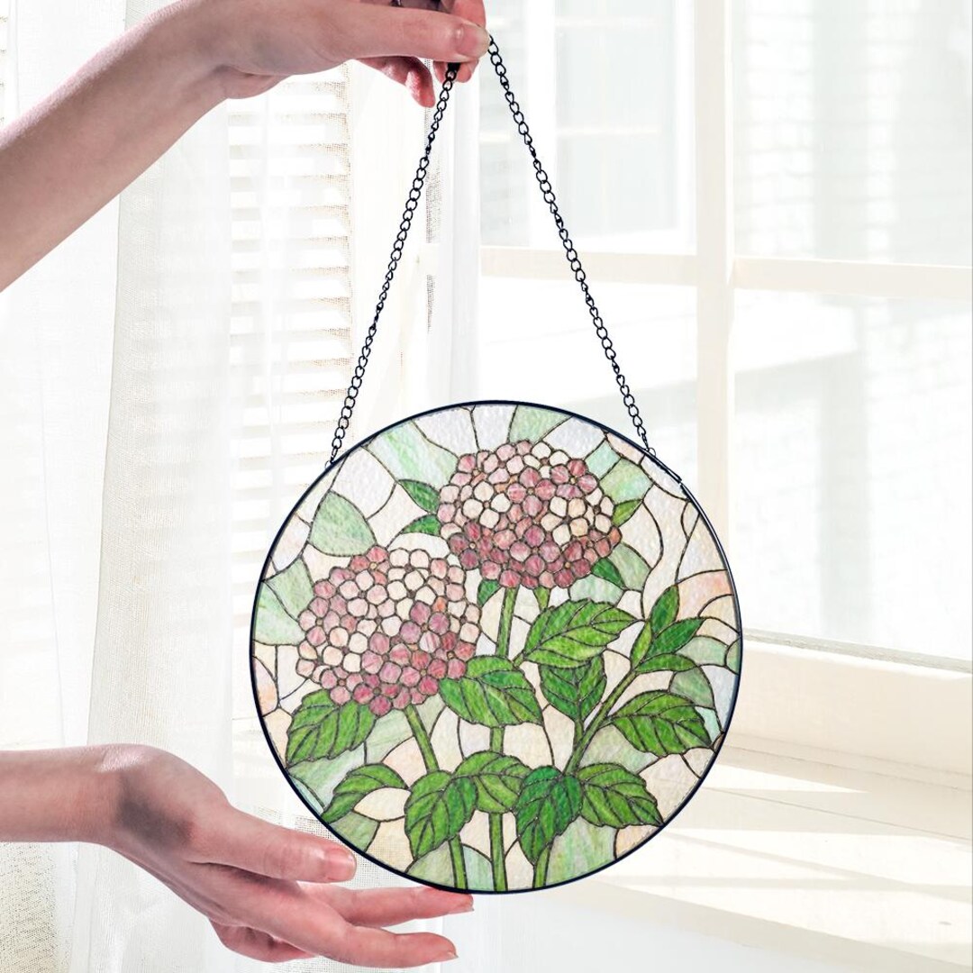 Hydrangea Stained Glass Suncatcher – Floral Window Hanging, Cottage ...