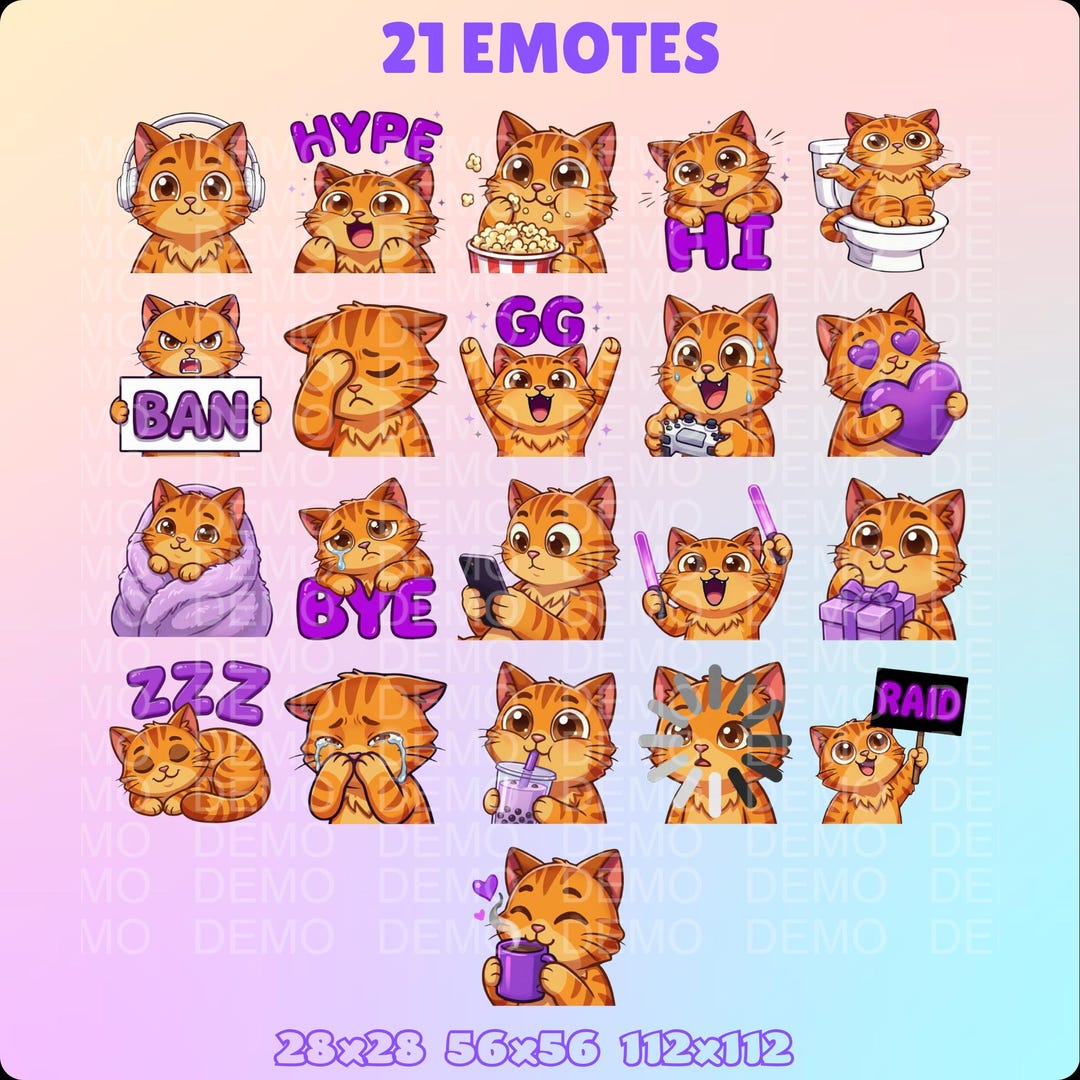 Orange Cat Emotes Pack | Emotes Work on Twitch and Kick | Meow | 21 ...