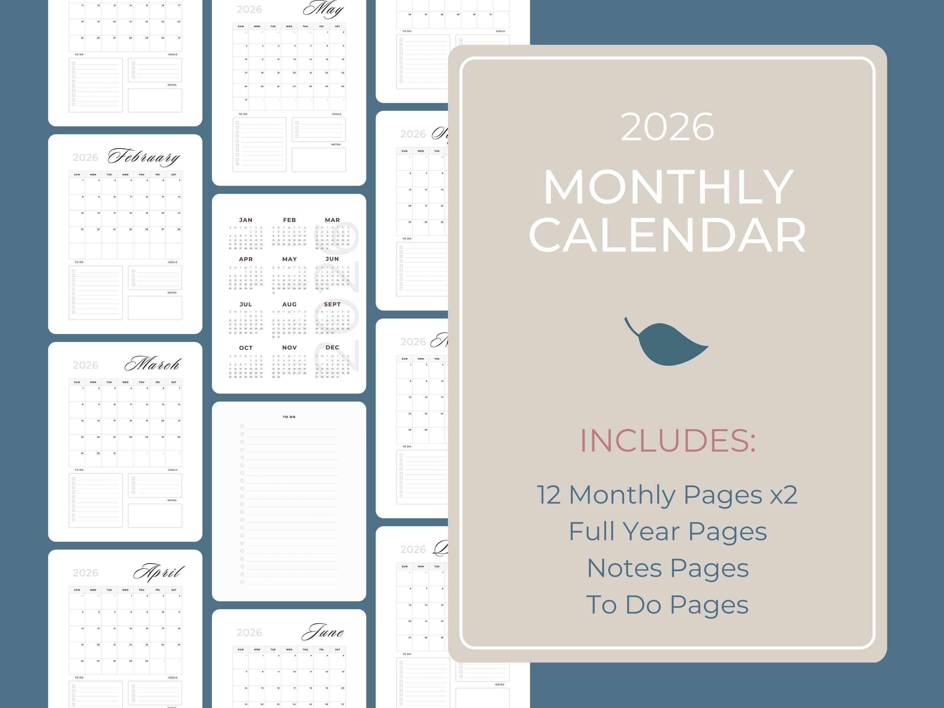 2026 Minimalist Wall Calendar Printable Stationery Home Office Planner ...