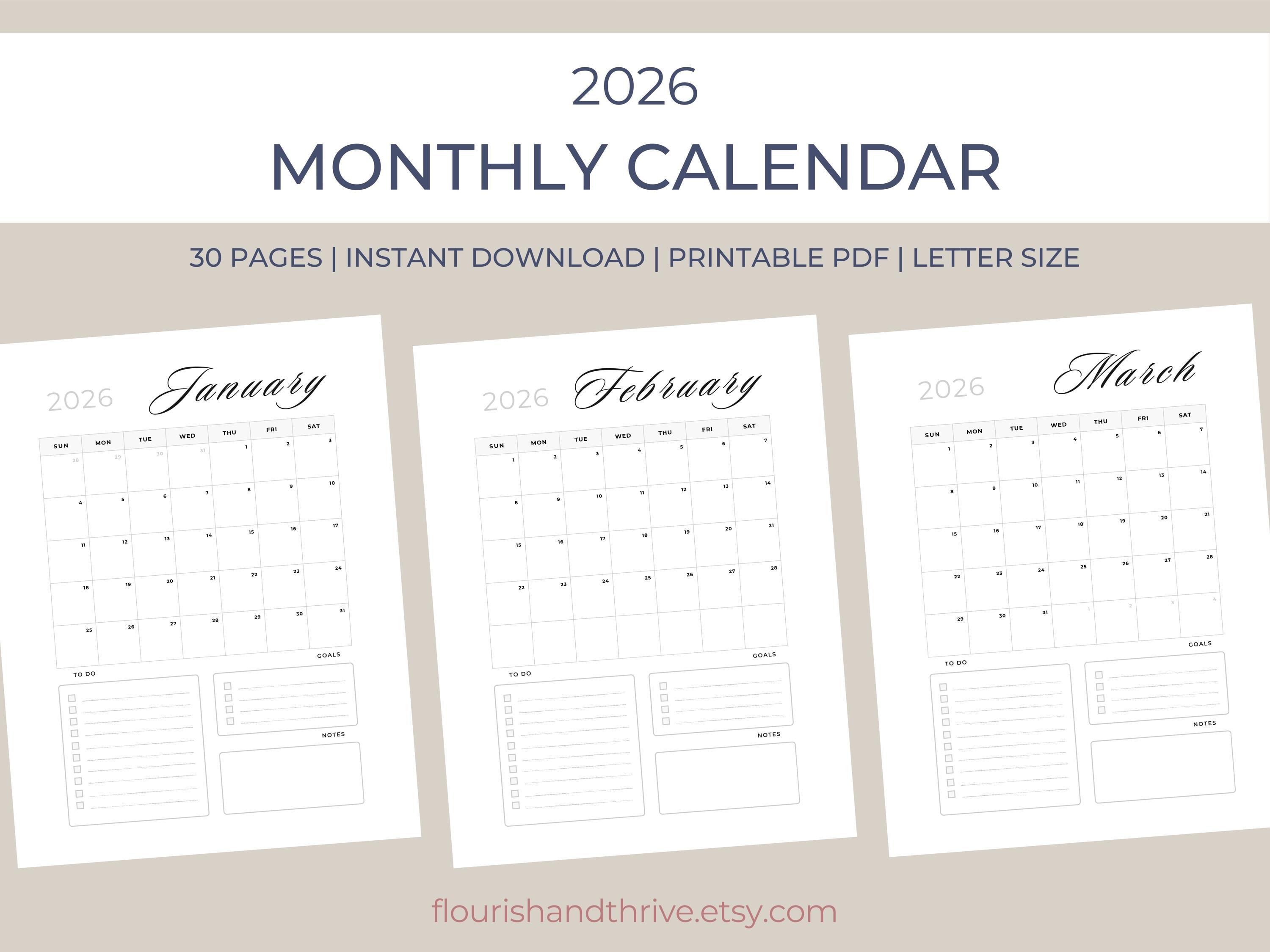 2026 Minimalist Wall Calendar Printable Stationery Home Office Planner ...
