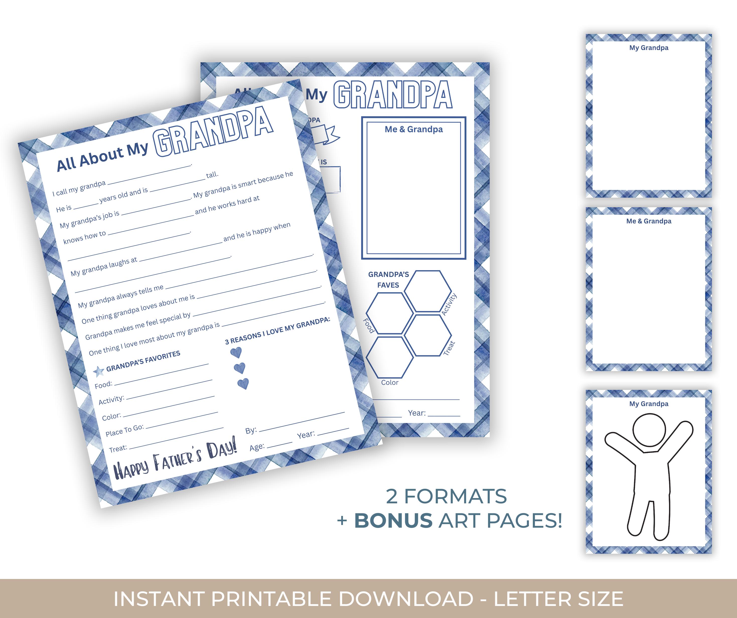 Grandpa Questionnaire Printable: Father's Day Kid Gift (PDF Download ...