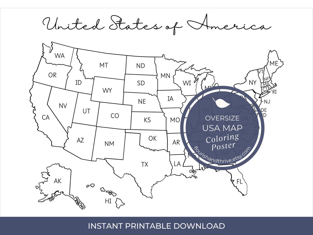 USA Map Poster | Downloadable PDF | Geography Print - Etsy