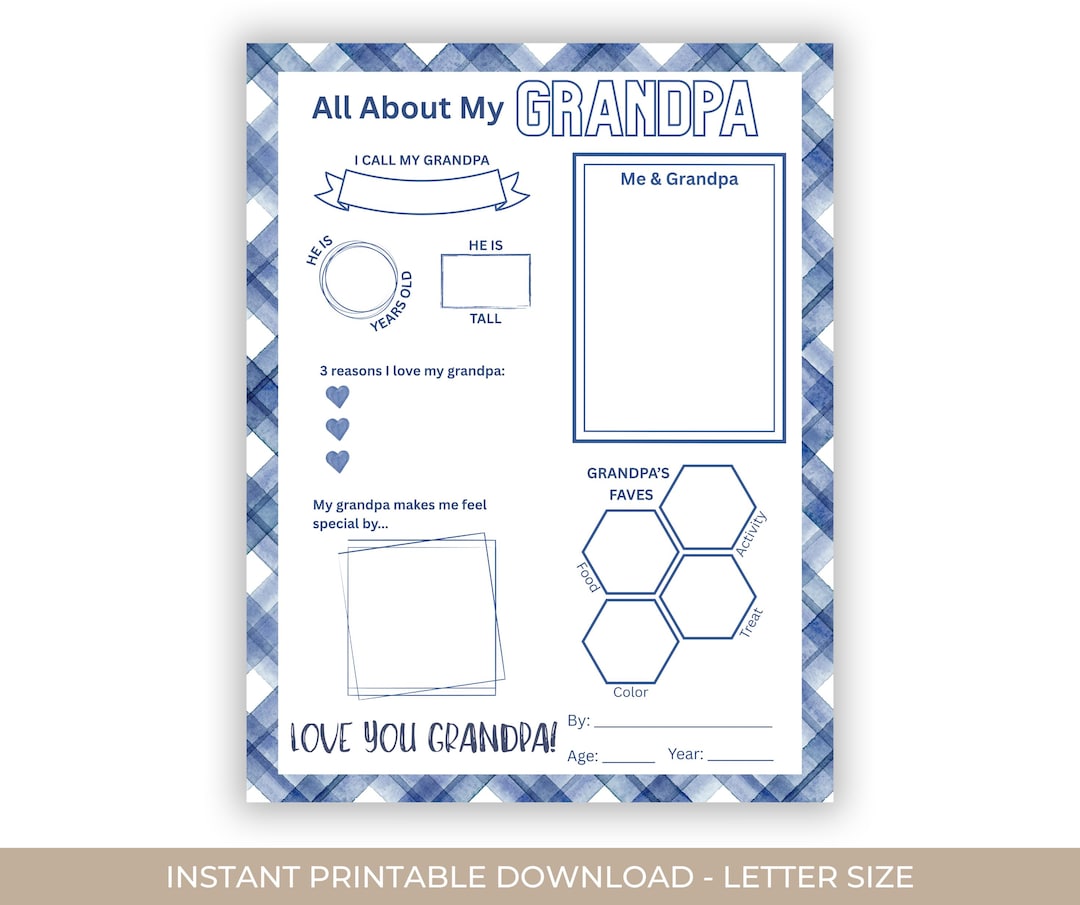 Grandpa Questionnaire Printable: Father's Day Kid Gift (PDF Download ...