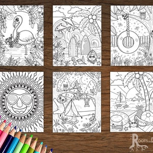 INSTANT DOWNLOAD Coloring Page - Summer Beach and Camping Coloring Pack ...
