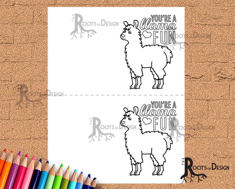 Instant Download- Cute Llama Valentine Card for Coloring, Great for the ...