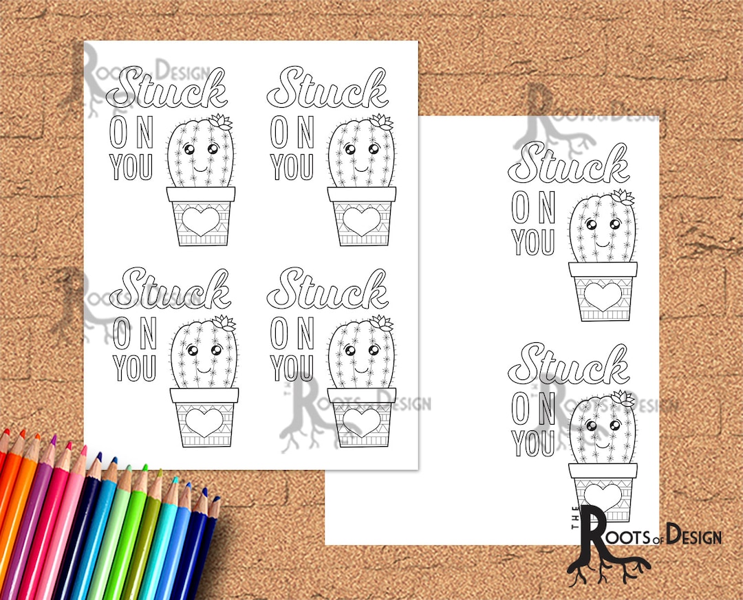 Instant Download- Cute Cactus Valentine Card for Coloring, Great for ...