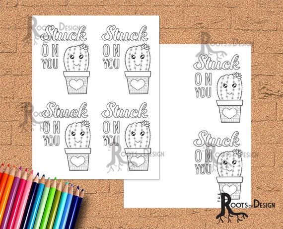 Instant Download Cute Cactus Valentine Card for Coloring | Etsy