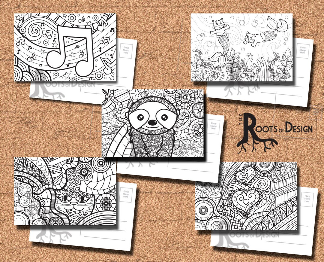 INSTANT DOWNLOAD Coloring Postcard Page - Bundle Color Your Own Fun ...
