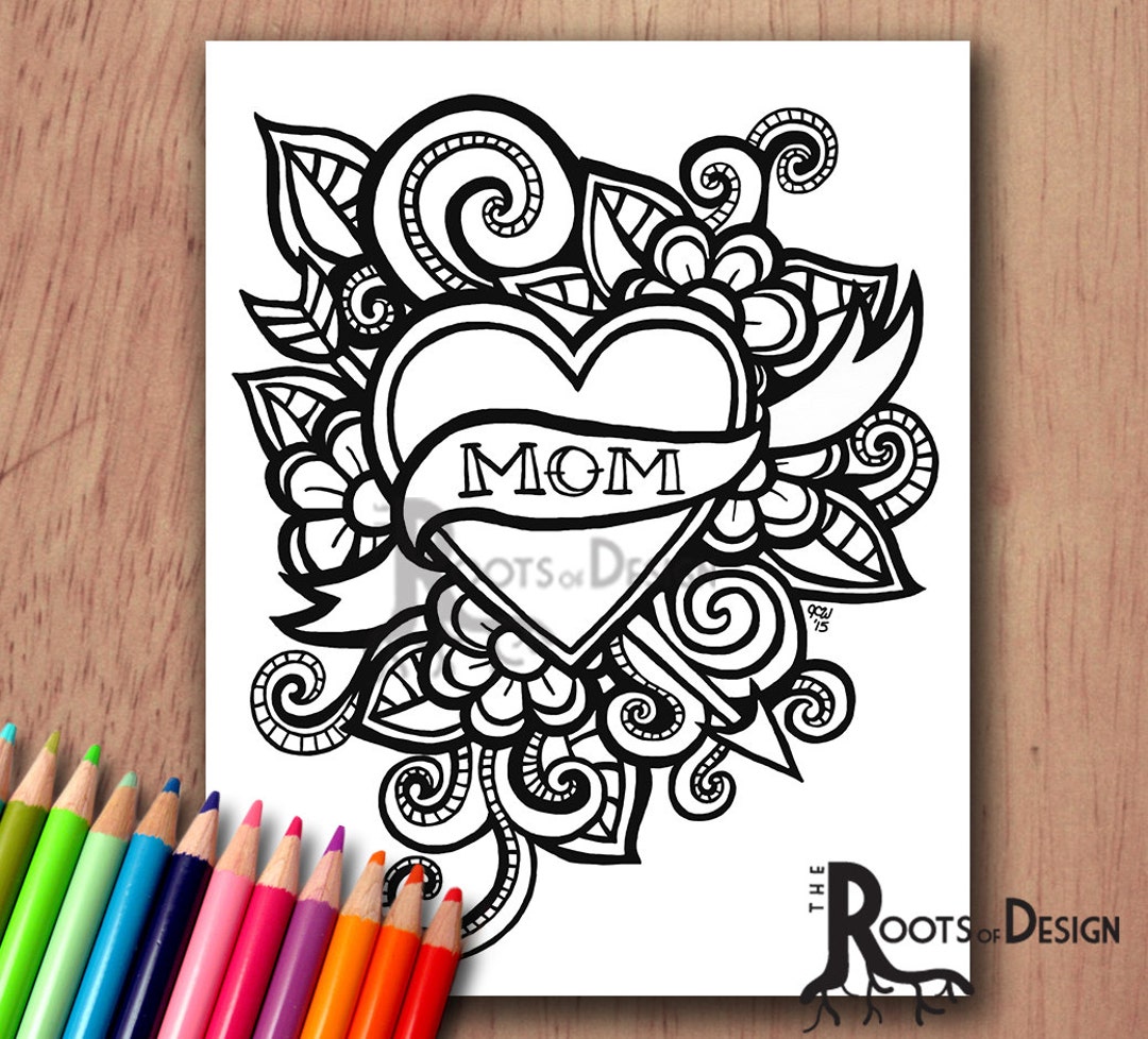 INSTANT DOWNLOAD Coloring Page - Mom Tattoo Style / Mother's Day Print ...