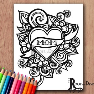 INSTANT DOWNLOAD Coloring Page - Mom Tattoo Style / Mother's Day Print ...