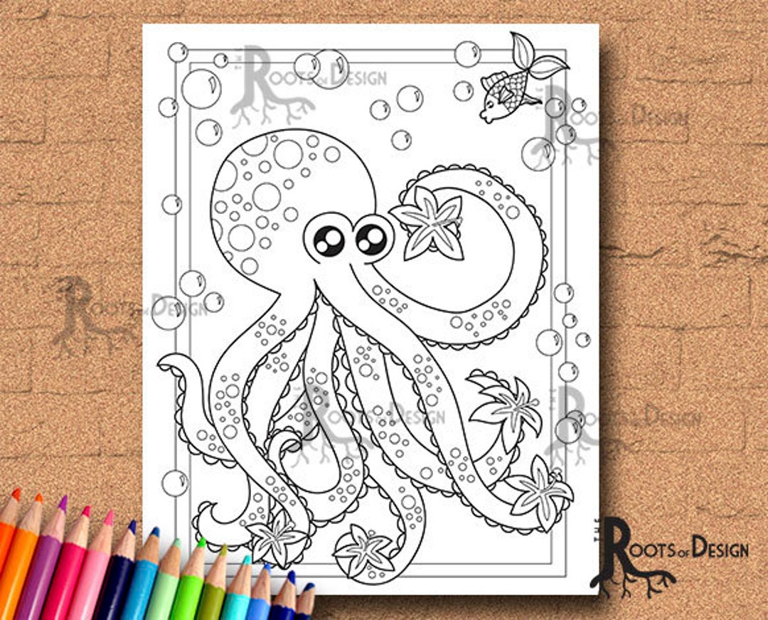 INSTANT DOWNLOAD Coloring PAGE- Octopus With Flowers Page Print, Doodle ...
