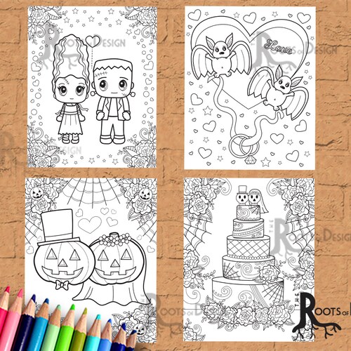 INSTANT DOWNLOAD Coloring Page Halloween Wedding Coloring | Etsy