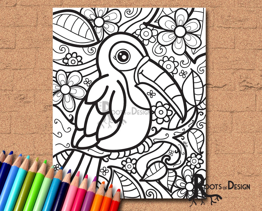 INSTANT DOWNLOAD Coloring Page - Toucan Art Print Zentangle Inspired ...