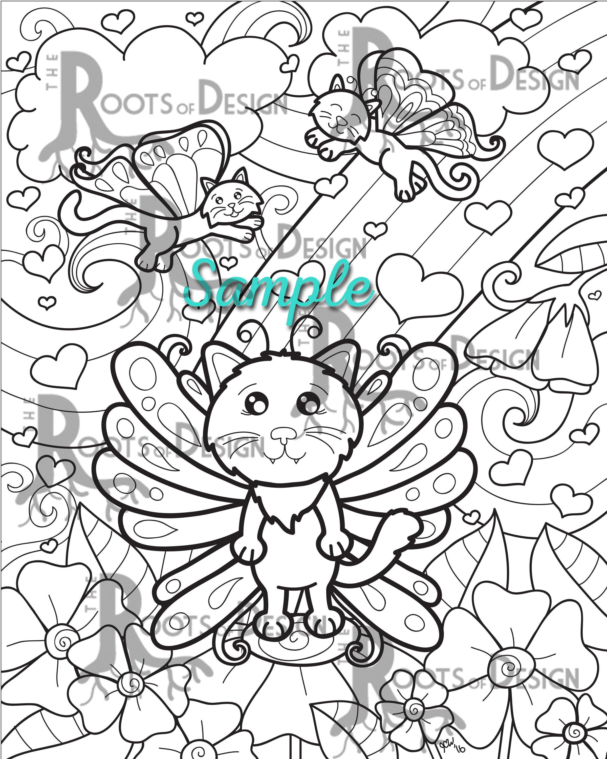 INSTANT DOWNLOAD Coloring Page Butterfly Uni-cat Art Coloring Print ...