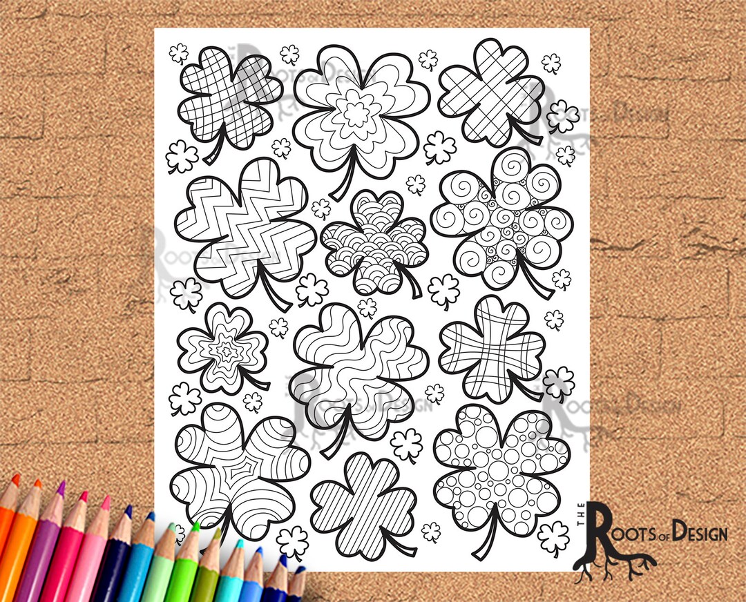 INSTANT DOWNLOAD Coloring Page - Shamrock Lots of Them Zentangle ...