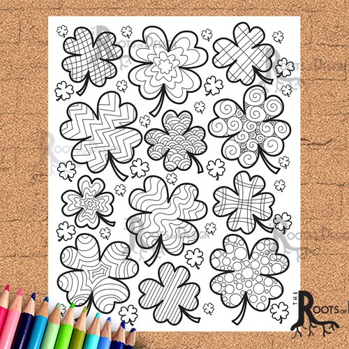 INSTANT DOWNLOAD Coloring Page Shamrock and Rainbows Doodle - Etsy