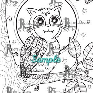 INSTANT DOWNLOAD Coloring Page Owl-cat Art Coloring Print, Doodle Art ...
