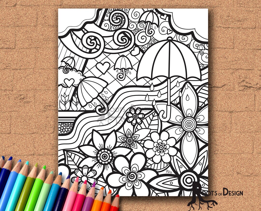 INSTANT DOWNLOAD Coloring Page - April Showers Bring May Flowers Print ...