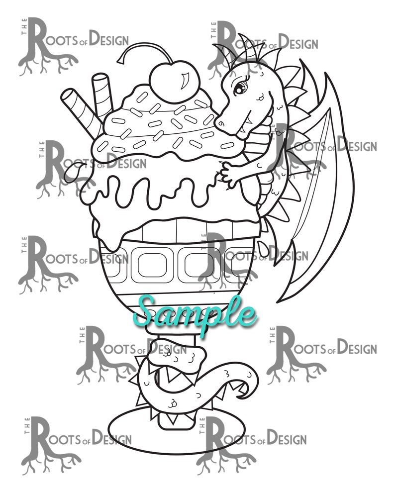 INSTANT DOWNLOAD Coloring Page Dragon Ice Cream Sundae - Etsy