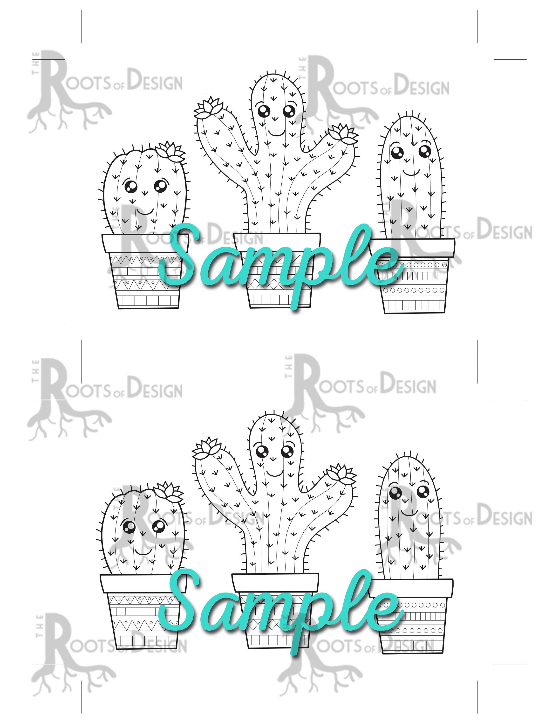 INSTANT DOWNLOAD Coloring Postcard Page - Cute Cactus Color Your Own ...
