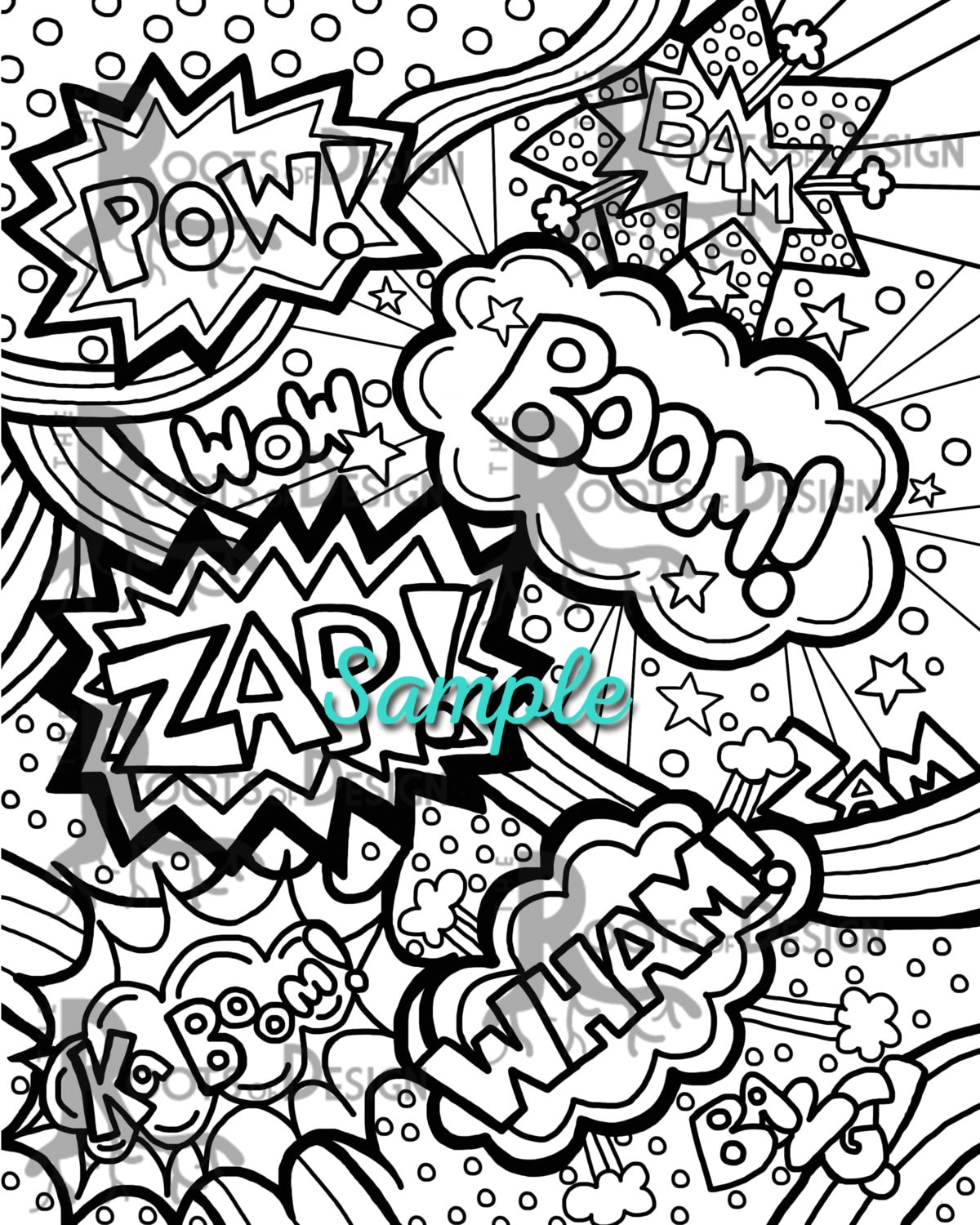 INSTANT DOWNLOAD Coloring Page Comic Book Words/ Pop Art - Etsy